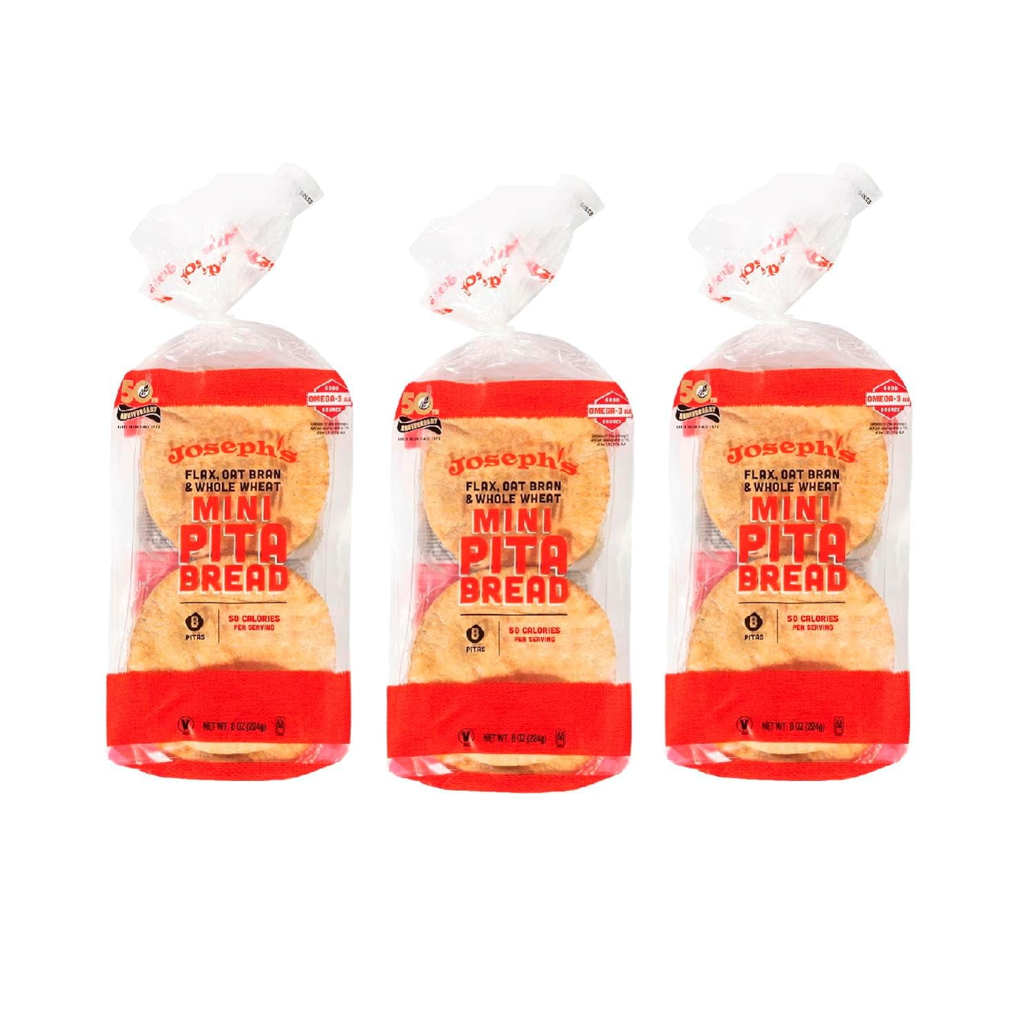 Low Carb MINI Pita Bread 3-Pack, Flax, Oat Bran and Whole Wheat, 5g ...