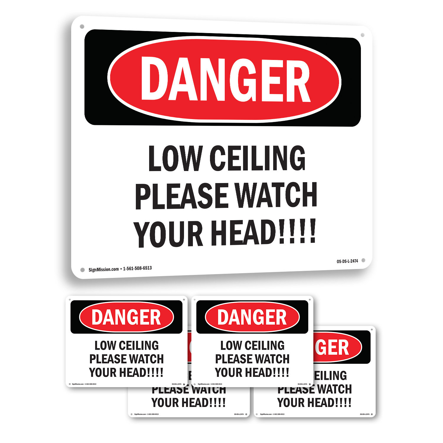 Low Ceiling Please Watch Your Head! OSHA Danger Rigid Plastic Sign 18 ...