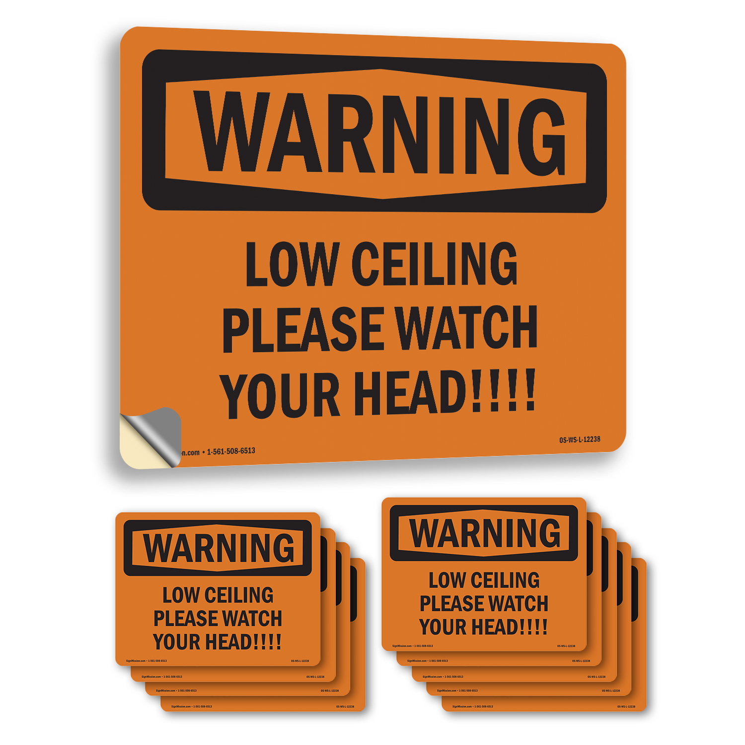 Low Ceiling Please Watch Your Head! OSHA WARNING Vinyl Decal Label 10 ...