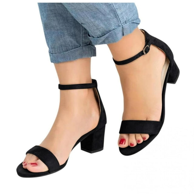 Low Chunk Low Heel Pump Sandals Women Girls Dressy Open Toe Ankle Strap