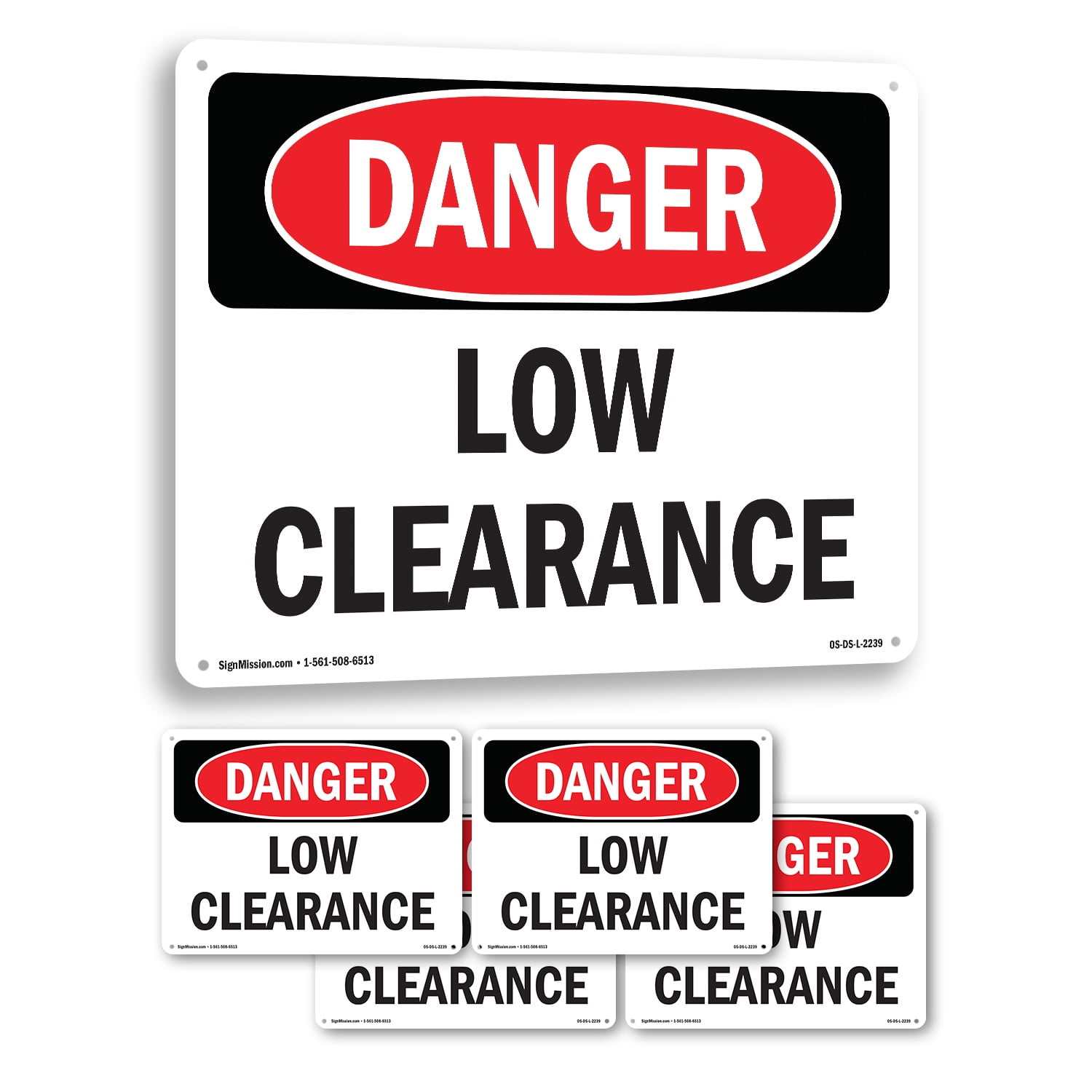 Low Clearance OSHA Danger Rigid Plastic Sign 10 Inch x 7 Inch - 5 Pack ...