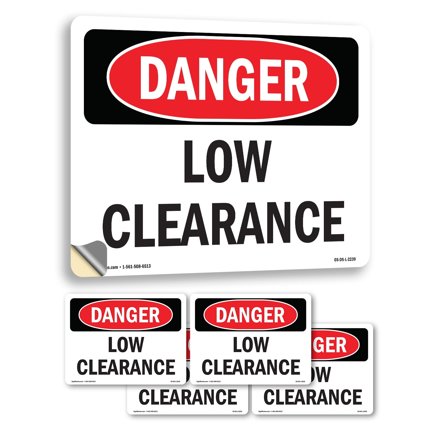 Low Clearance OSHA Danger Vinyl Decal Label 18 Inch x 12 Inch - 5 Pack ...