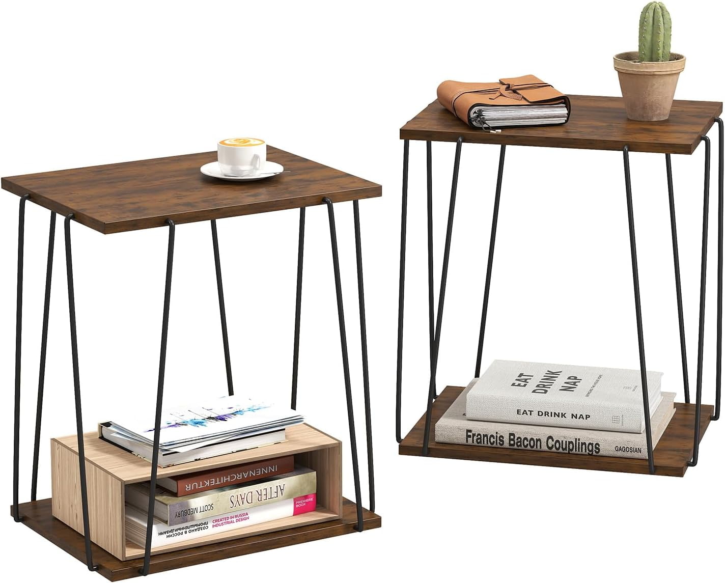 Low End Tables Set of 2, Small Side Table, Modern Nightstand, for Living Room, Bedroom, Office ...