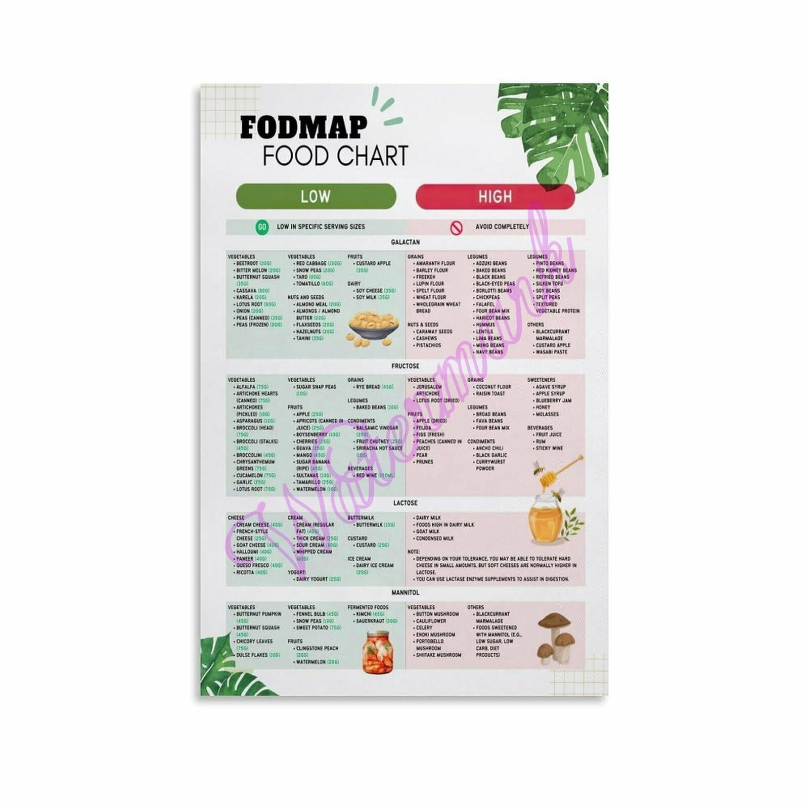 Low Fodmap Treats, Food Chart Nutrition Guide for IBS Meal Plan Poster ...