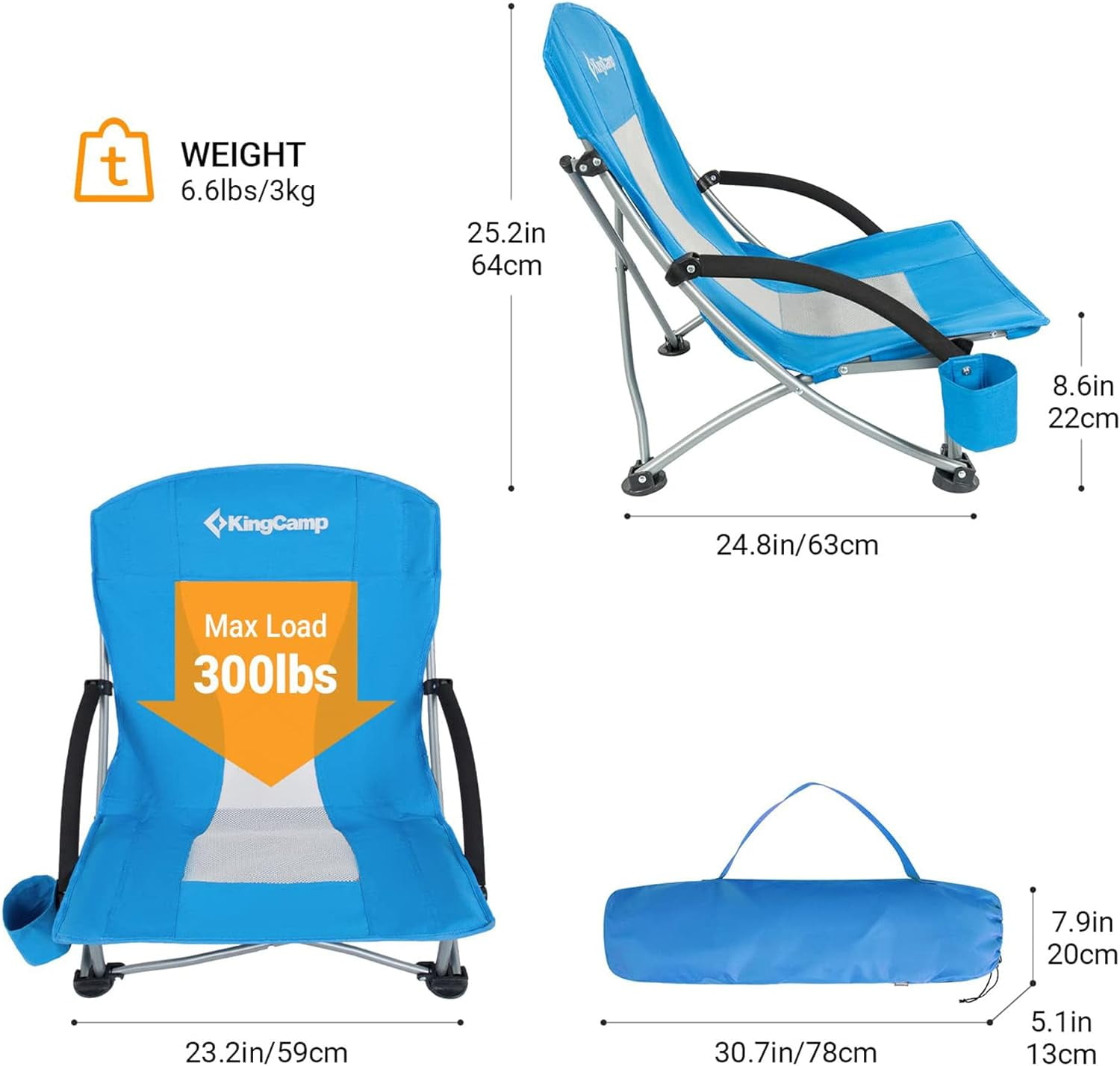Low Folding Beach Chair - Portable & Heavy Duty Beach Gear with 300lbs ...