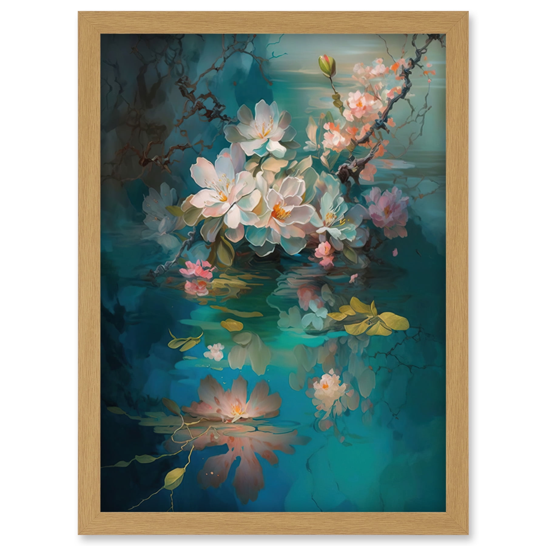 Low Hanging Cherry Blossom Branch in River Stream Modern Watercolour ...