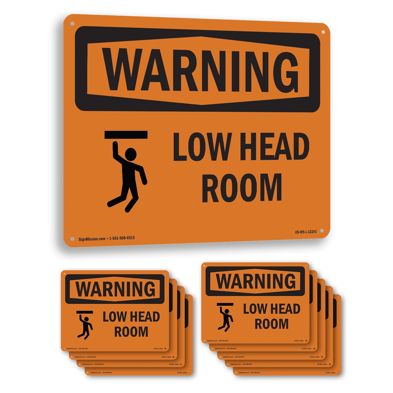 Low Head Room With Symbol OSHA WARNING Aluminum Sign 18 Inch x 12 Inch ...