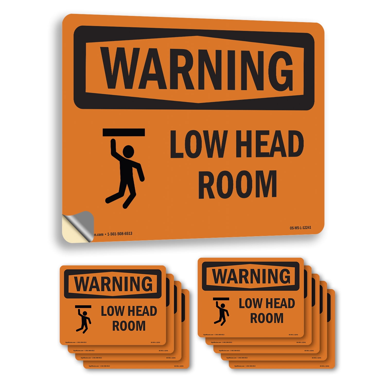 Low Head Room With Symbol OSHA WARNING Vinyl Decal Label 10 Inch x 7 ...