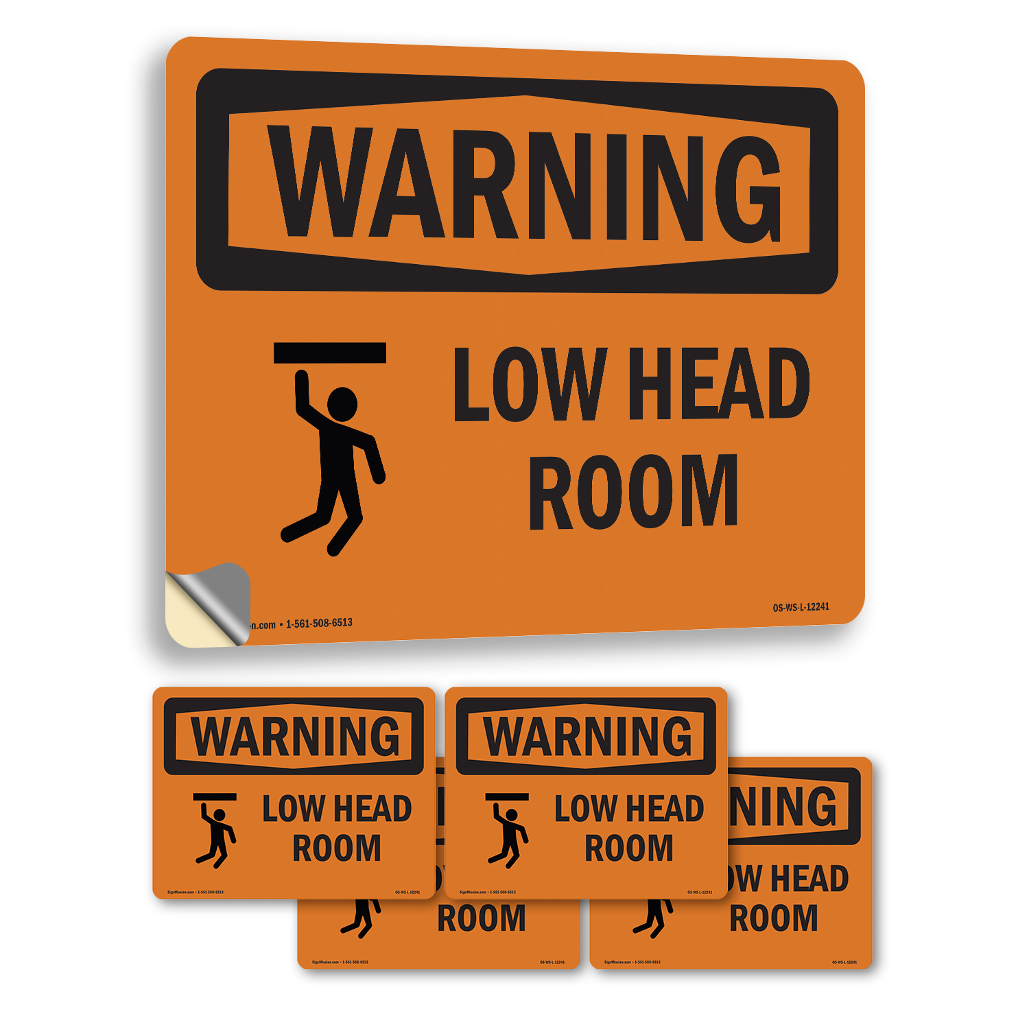 Low Head Room With Symbol OSHA WARNING Vinyl Decal Label 10 Inch x 7 ...