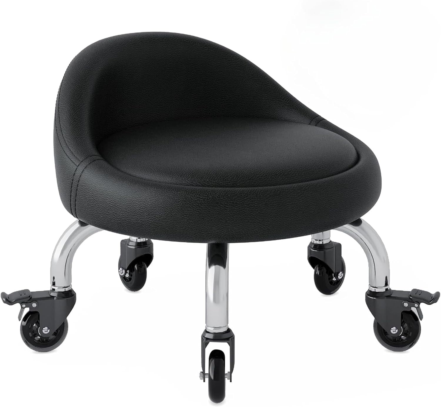 Low Height Rolling Stool with Wheels PU Leather Rolling Stool with Back ...
