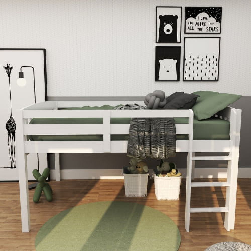 Low Loft Bed,Full Size Low Loft Bed with Full-length Guardrail and ...