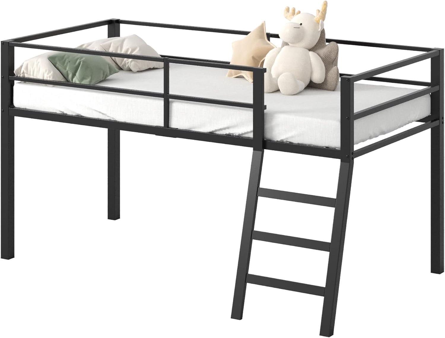 Low Loft Bed Twin Size, Junior Metal Twin Loft Bed with Stairs and ...