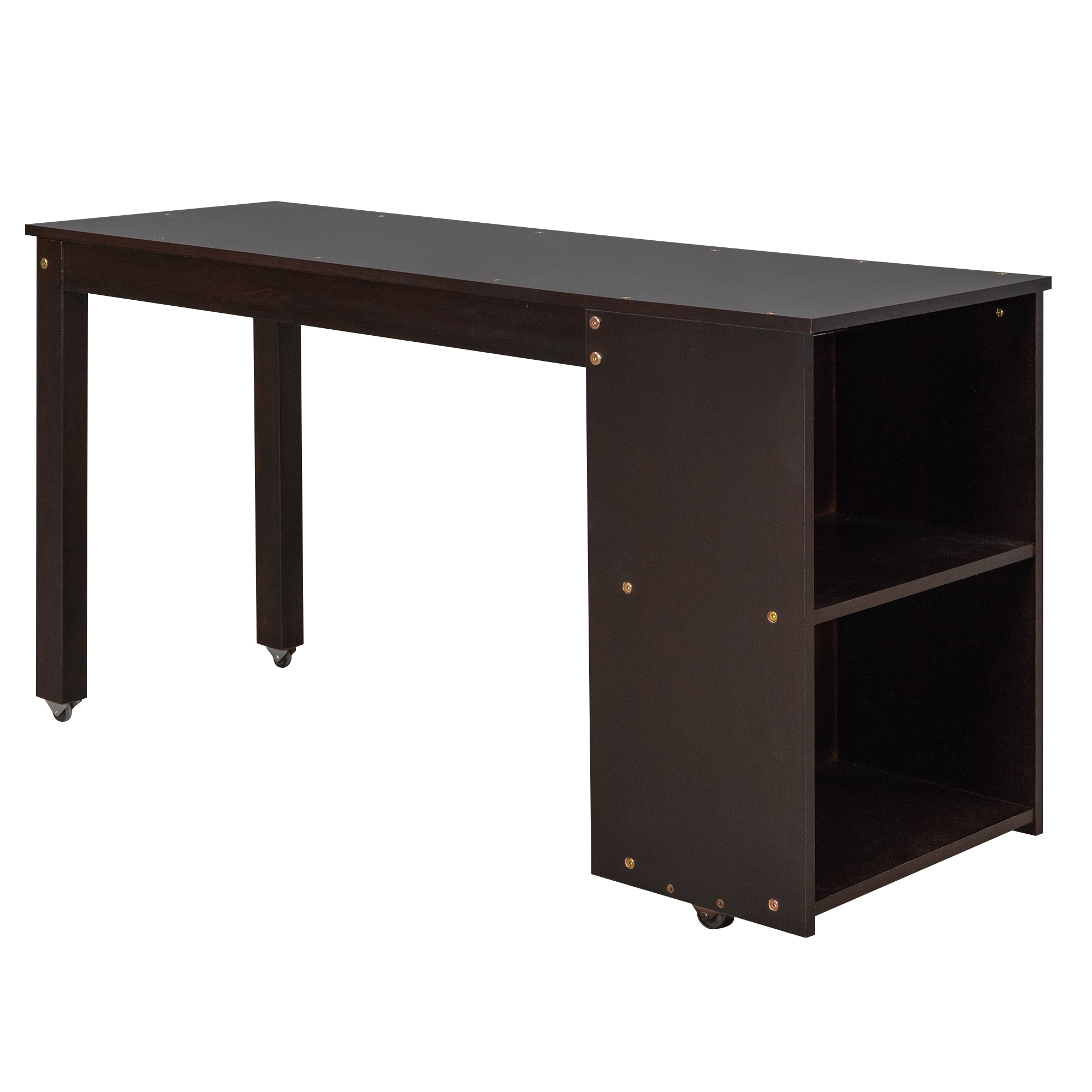 Low Loft Bed with Cabinet Shelves and Rolling Portable Desk Espresso ...