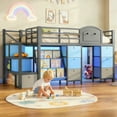 Low Loft Bed with Storage Stairs & Drawers & Shelves, LED Twin Metal ...