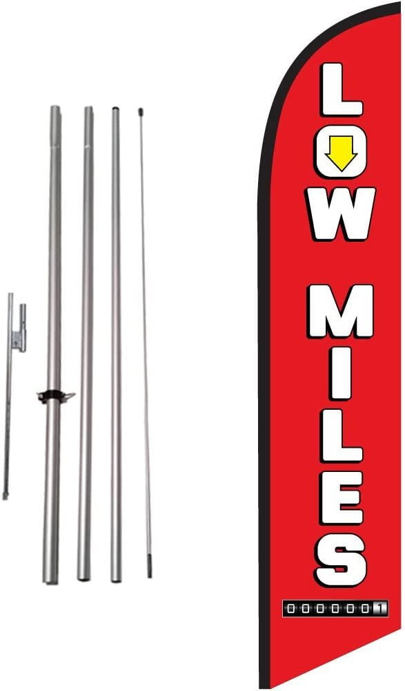 Low Miles Advertising Feather Banner Swooper Flag Sign with Flag Pole ...