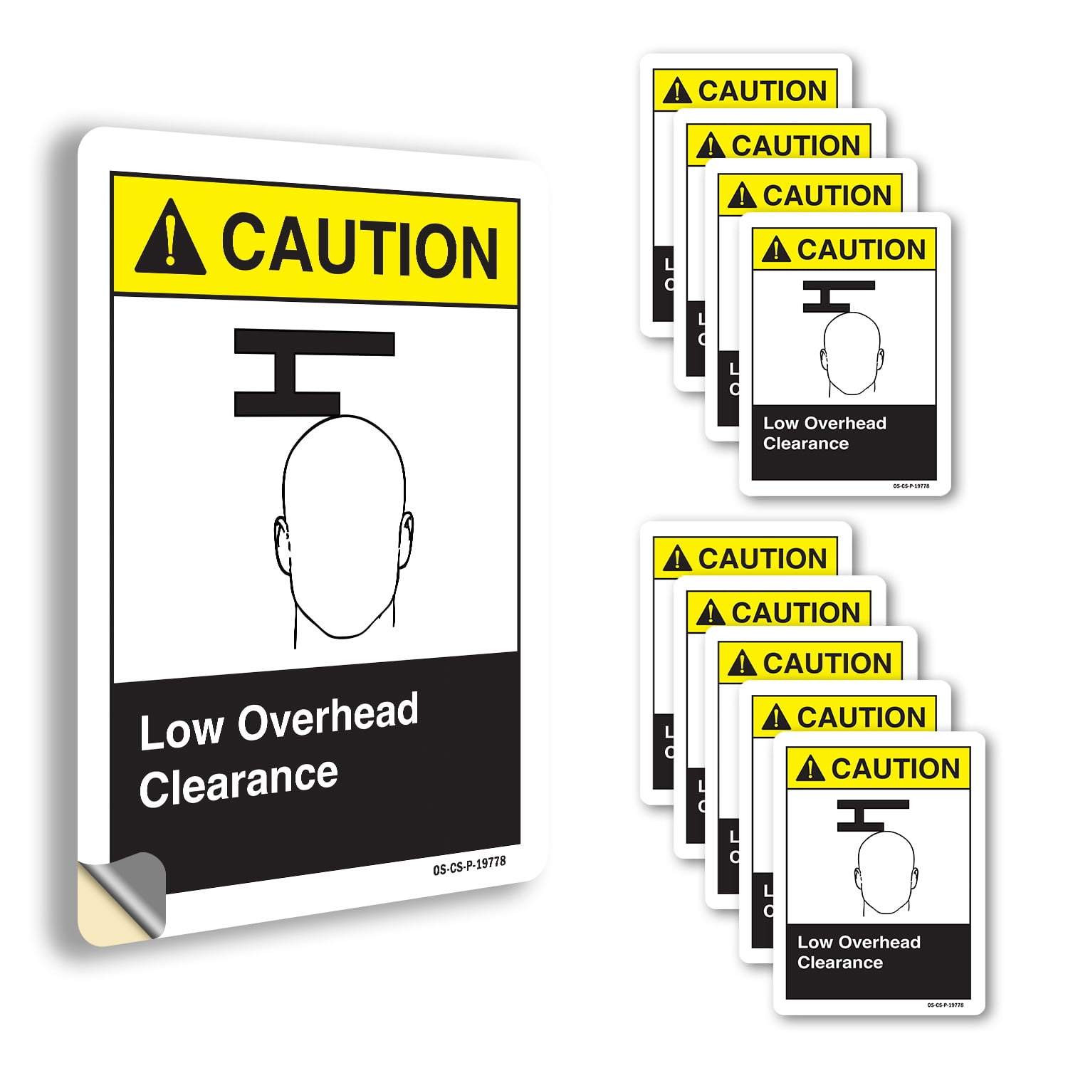 Low Overhead Clearance ANSI Caution Vinyl Decal Label 18 Inch x 12 Inch ...