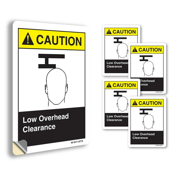 Low Overhead Clearance ANSI Caution Vinyl Decal Label 7 Inch x 5 Inch ...