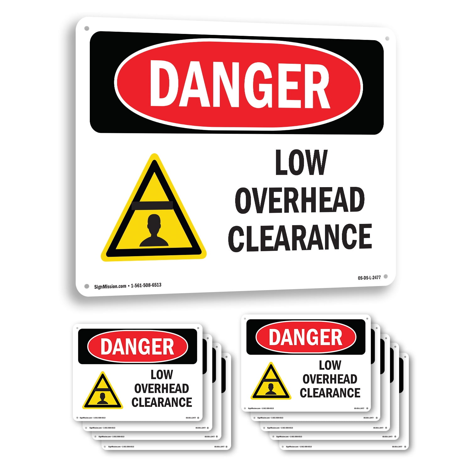 Low Overhead Clearance OSHA Danger Rigid Plastic Sign 10 Inch x 7 Inch ...