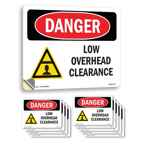 Low Overhead Clearance OSHA Danger Vinyl Decal Label 14 Inch x 10 Inch ...