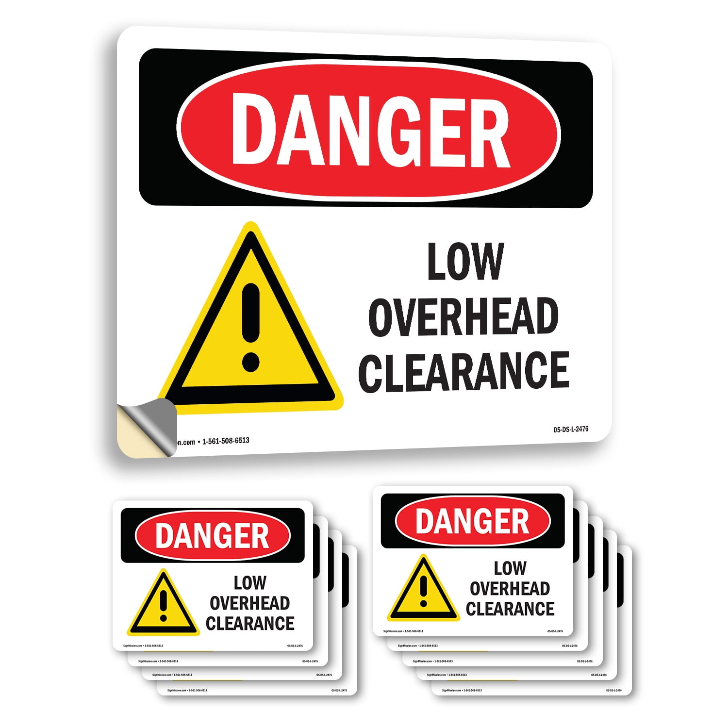 Low Overhead Clearance OSHA Danger Vinyl Decal Label 18 Inch x 12 Inch ...