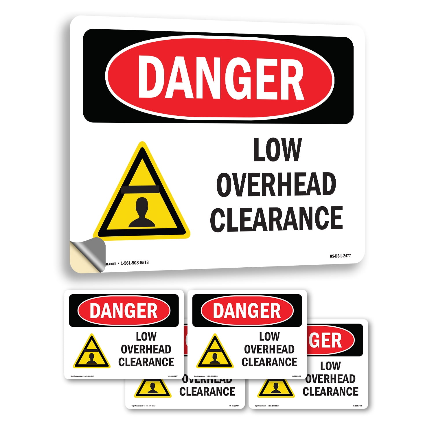 Low Overhead Clearance OSHA Danger Vinyl Decal Label 18 Inch x 12 Inch ...