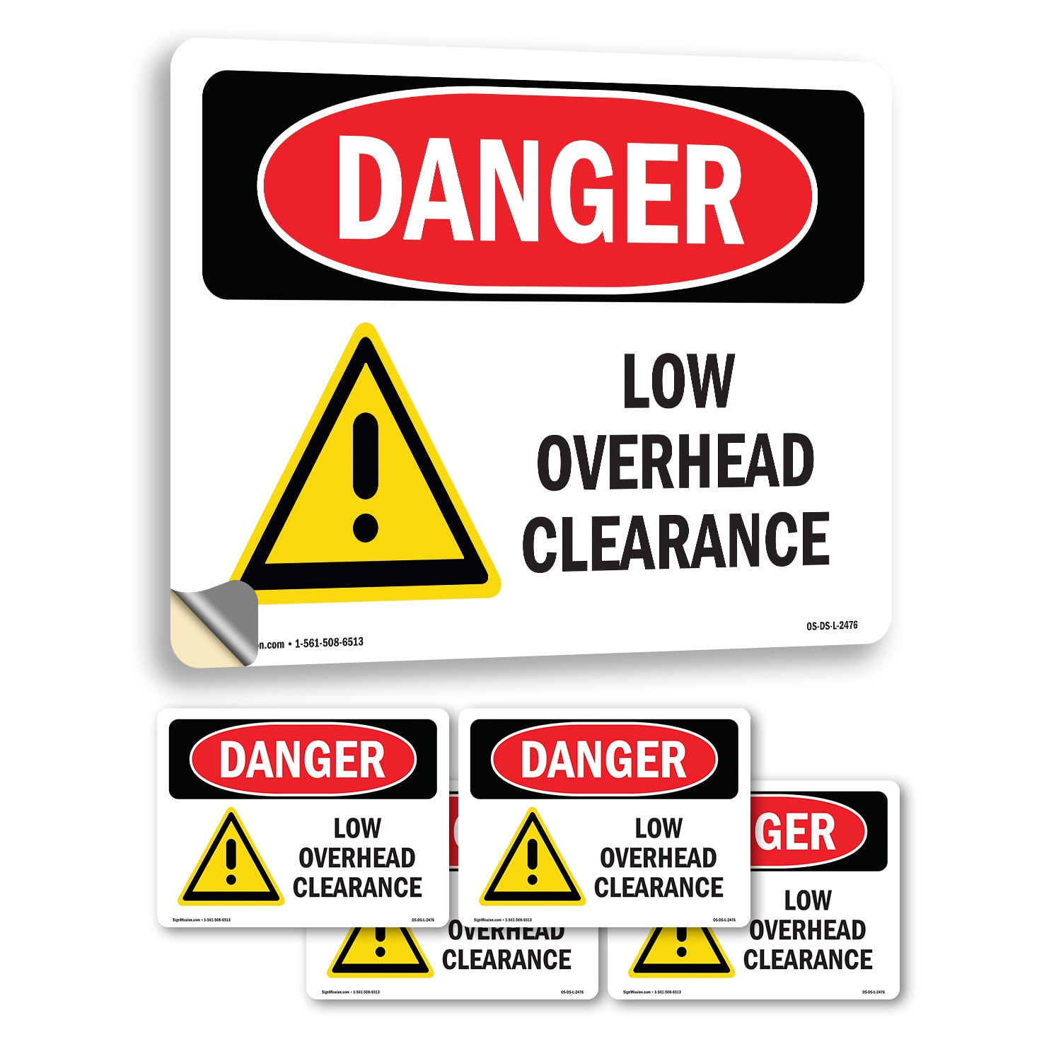 Low Overhead Clearance OSHA Danger Vinyl Decal Label 5 Inch x 3.5 Inch ...