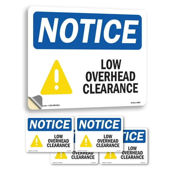 Low Overhead Clearance With Symbol OSHA Notice Vinyl Decal Label 14 ...