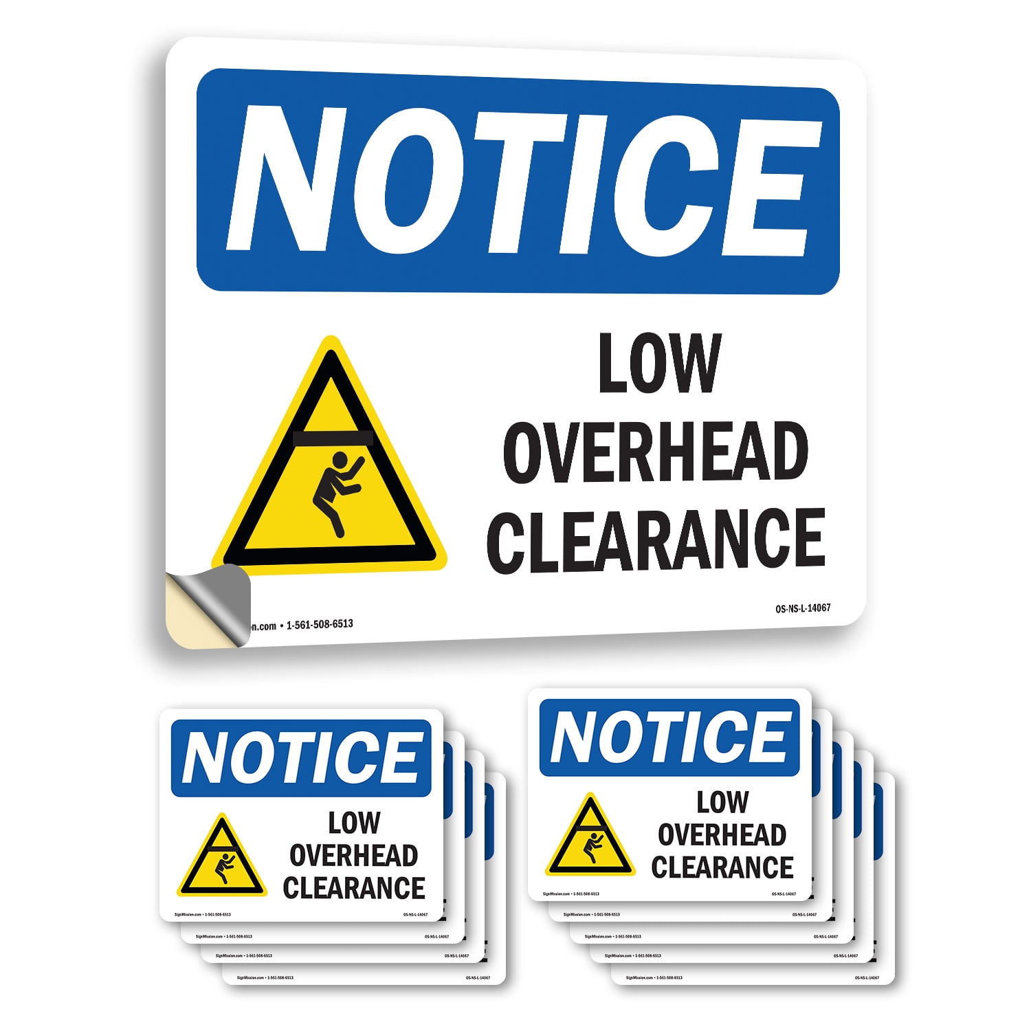 Low Overhead Clearance With Symbol OSHA Notice Vinyl Decal Label 5 Inch ...