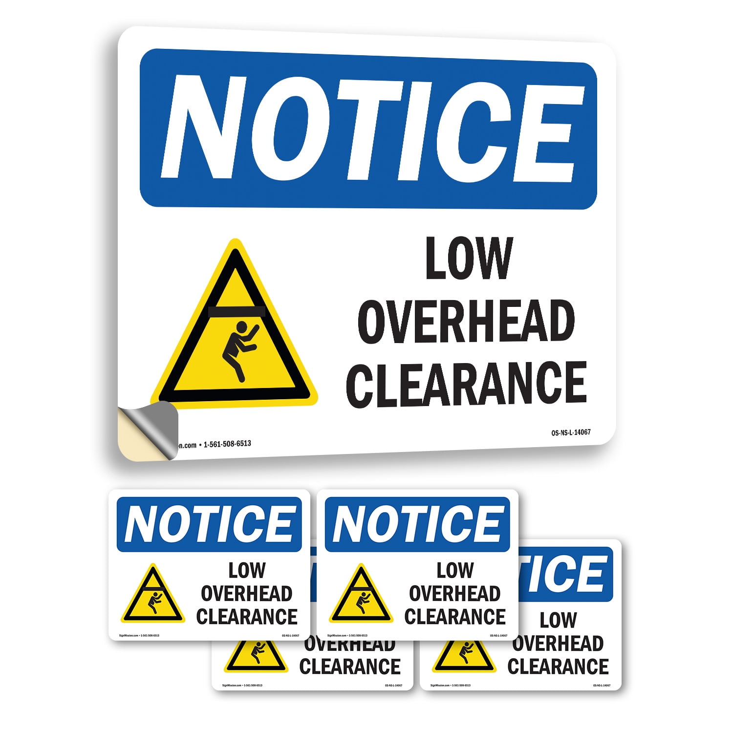 Low Overhead Clearance With Symbol OSHA Notice Vinyl Decal Label 5 Inch ...