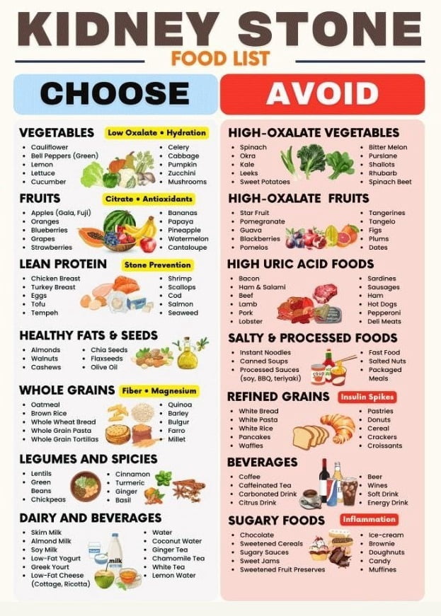 Low Oxalate Diet Planner for Kidney Stone poster Renal Diet Foods Chart ...