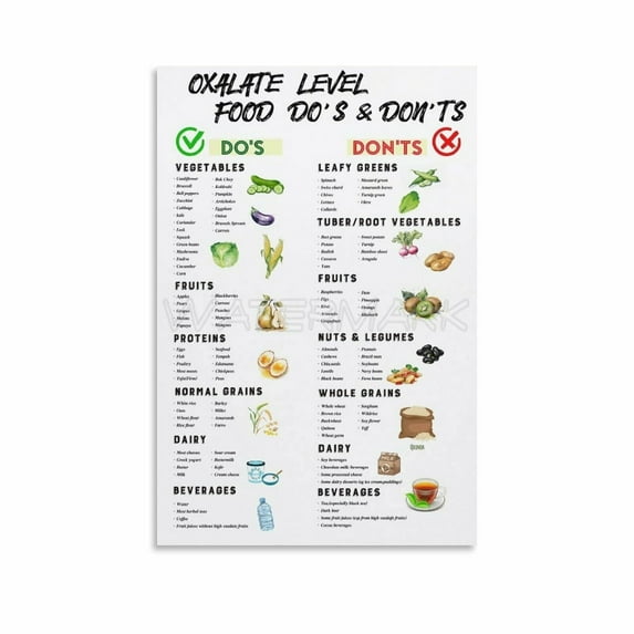 Low Oxalate Food List Poster for Kidney Stones, Renal Diet Meal Planner ...