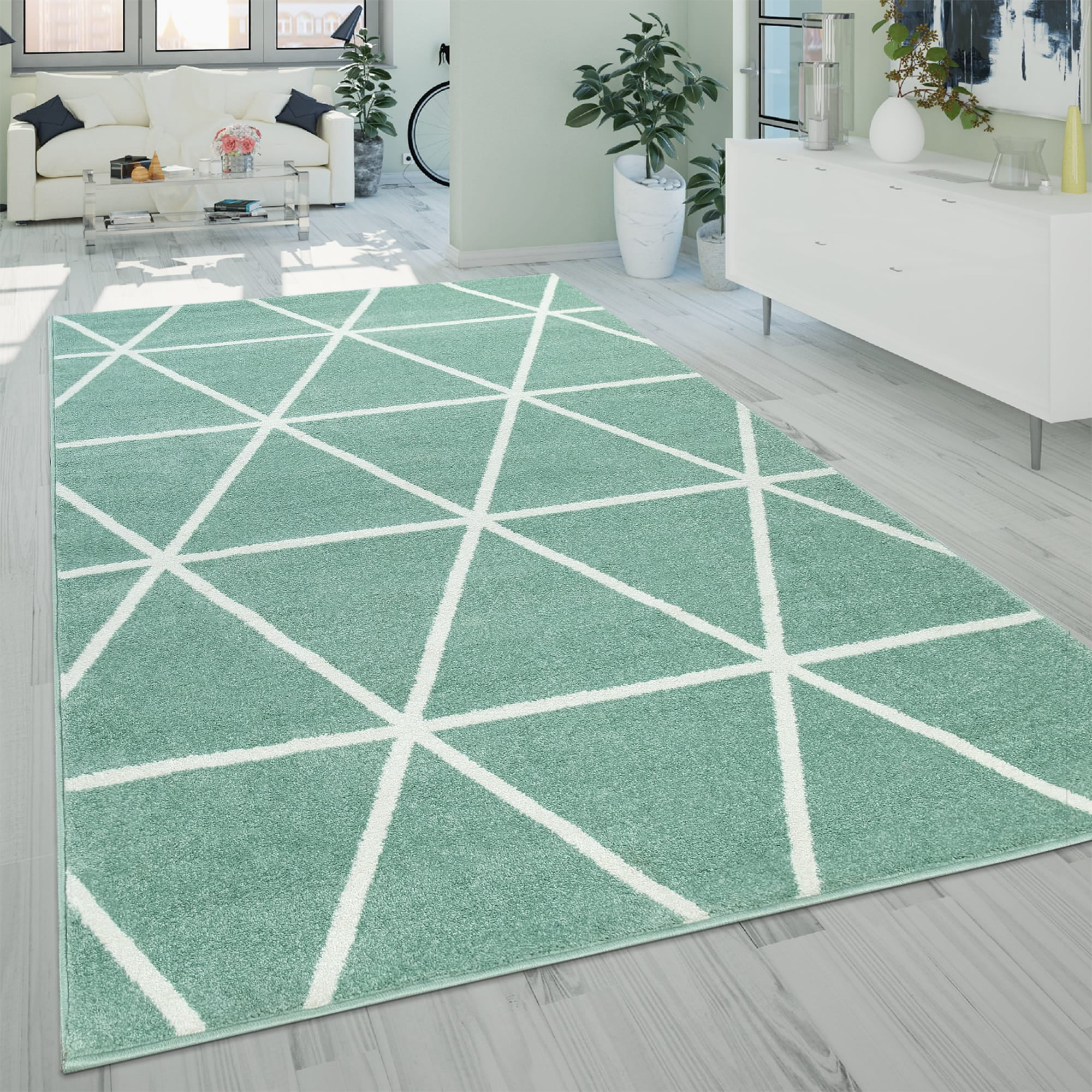 Low-Pile Area Rug with Modern Geometric Pattern & Pastel Colors in ...