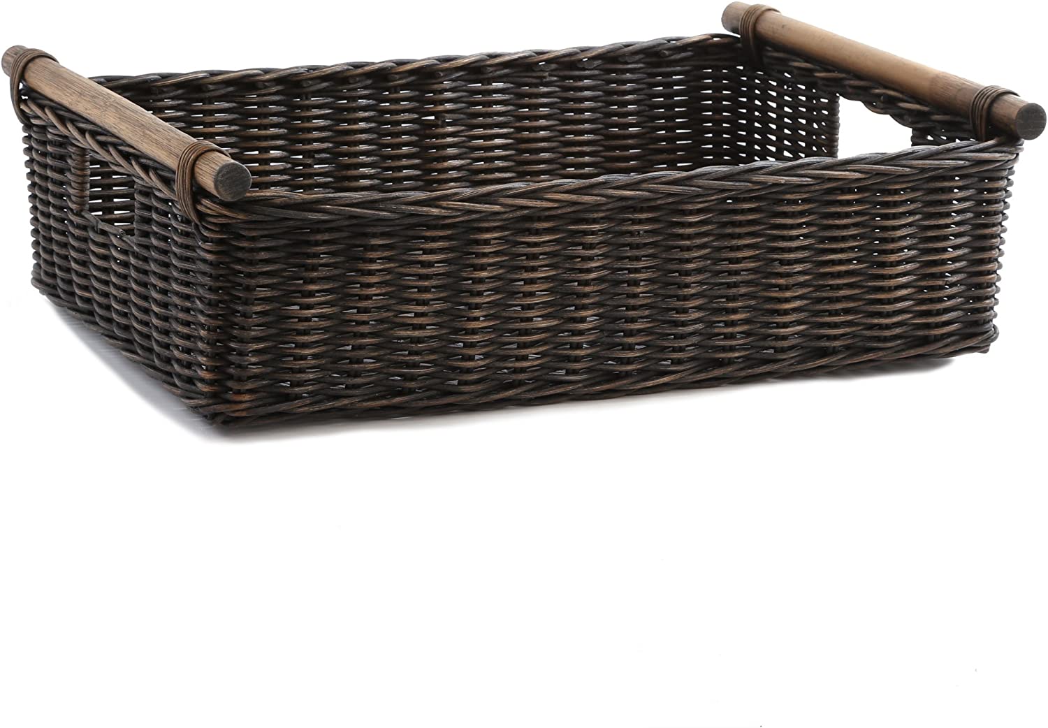 Low Pole Handle Wicker Storage Basket, Large, 19.5 in L x 12.5 in W x 6 ...