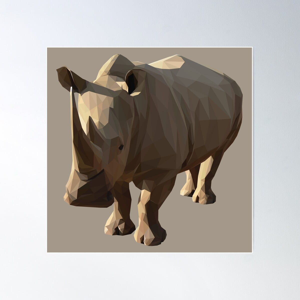 Low Poly African Rhino Body Poster Wall Art, Modern Wall Decor For ...