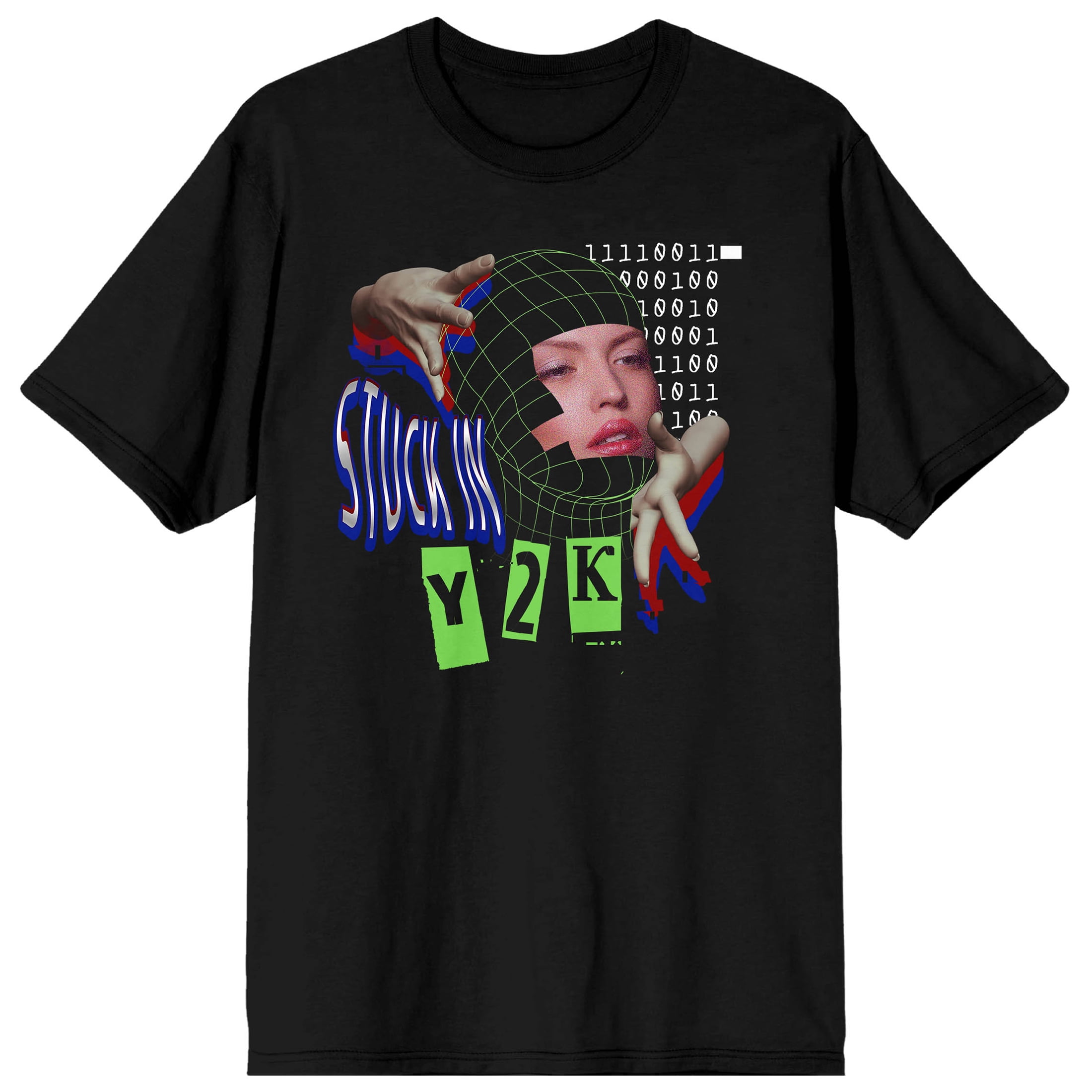 Low Poly Y2K Trend Stuck In Y2K Crew Neck Short Sleeve Men's Black T ...