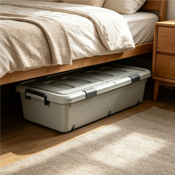 Low Profile Under Bed Rolling Storage Box, Plastic Container with Lid ...