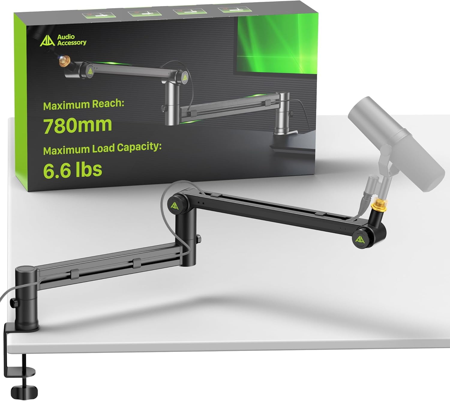 Low Profile Boom Arm (Design for Heavy Mic) 6.6lbs Load Capacity ...