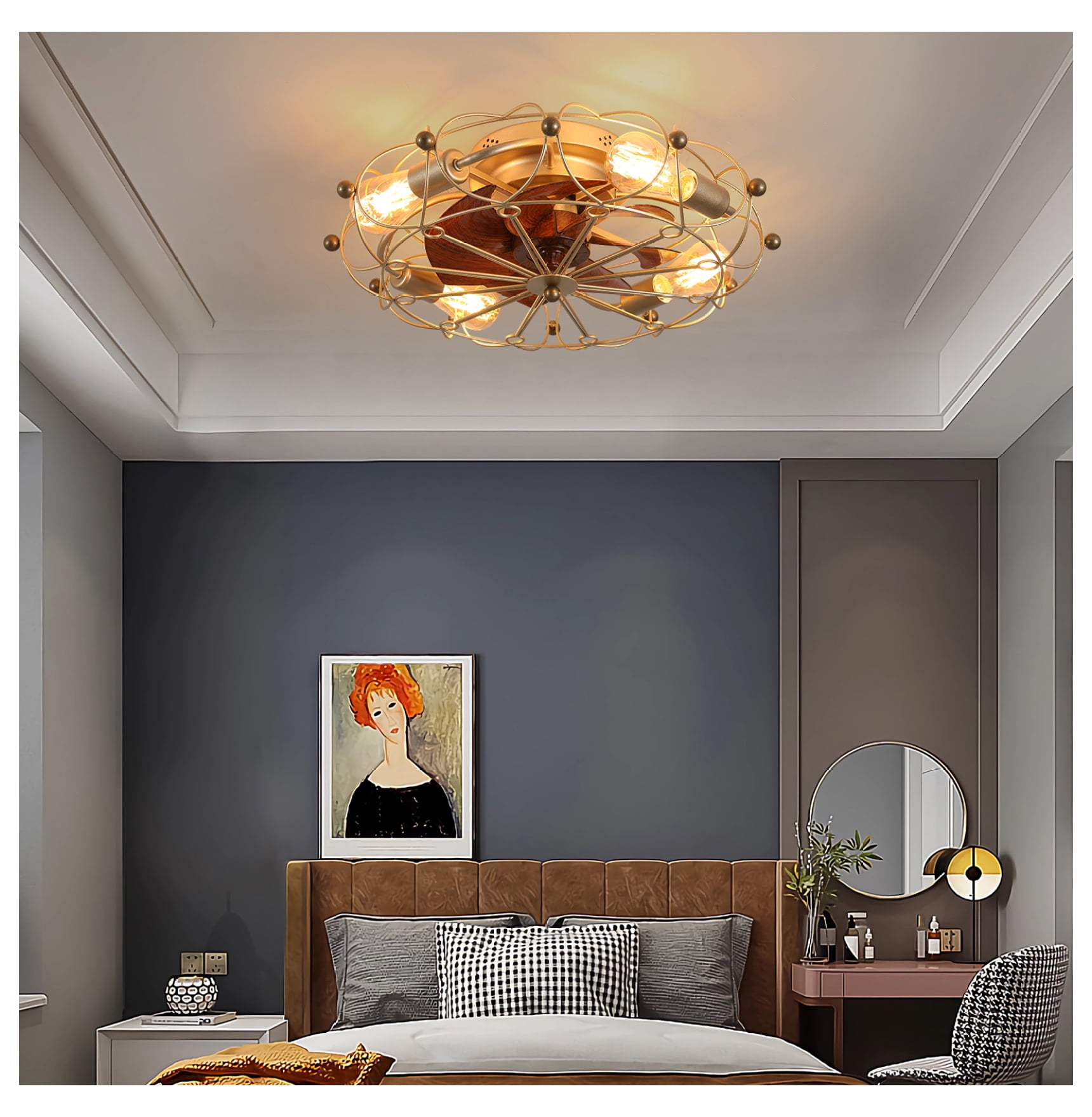 Low Profile Caged Ceiling Fan with Lights Control, Embedded modern ...