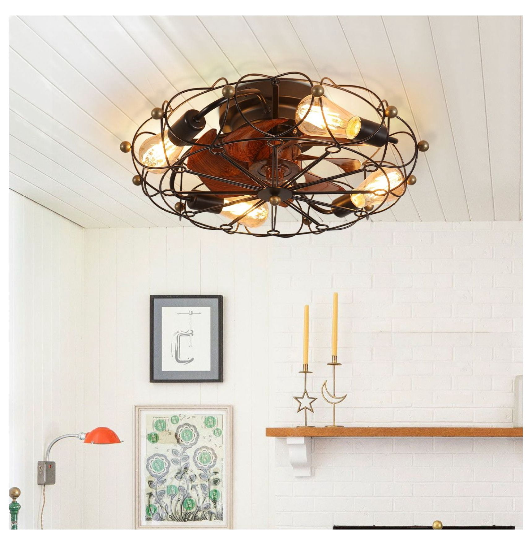 Low Profile Caged Ceiling Fan with Lights Control, Embedded modern ...