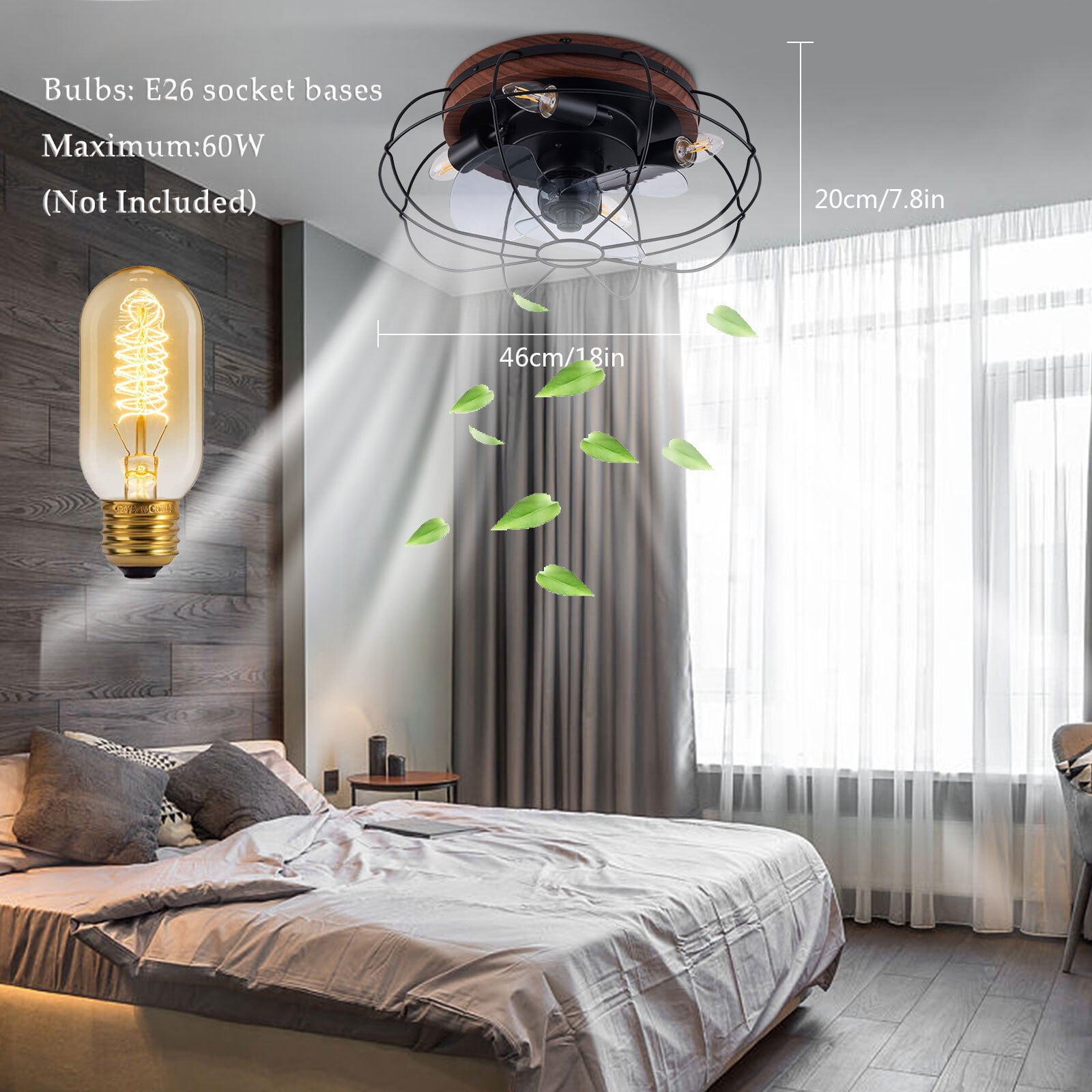 Low Profile Caged Ceiling Fans with Lights and Remote, Flush Mount ...