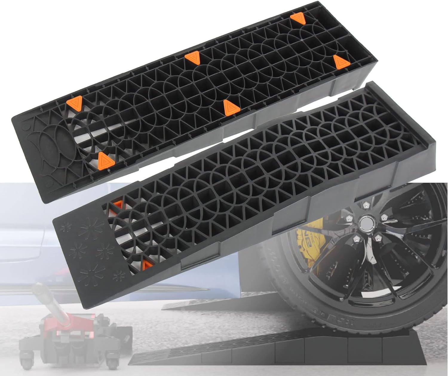 Low Profile Car Service Ramp with Anti-Slip Blocks, Oil Changes& Maintenance, 2-1/2" Lifting ...