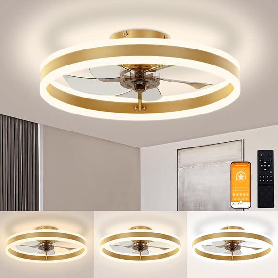 Low Profile Ceiling Fa with Lights and Remote, 19.7in Flush Mount ...