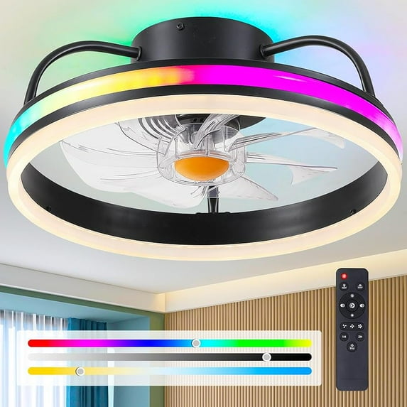Low Profile Ceiling Fan with Light - Modern Flush Mount Ceiling Fan,15 ...