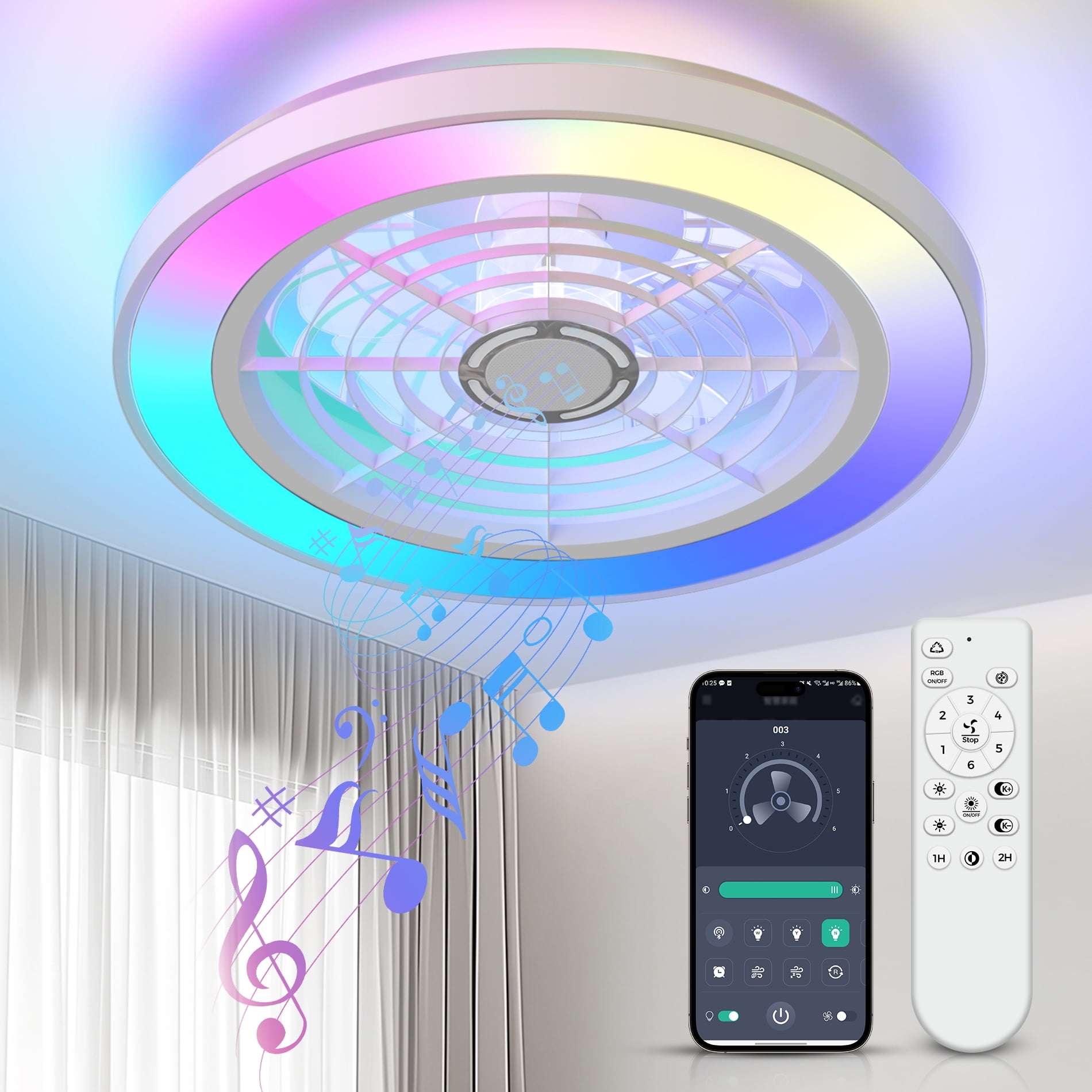 Low Profile Ceiling Fan with Light, Modern Flush Mount Ceiling Fan,19 ...