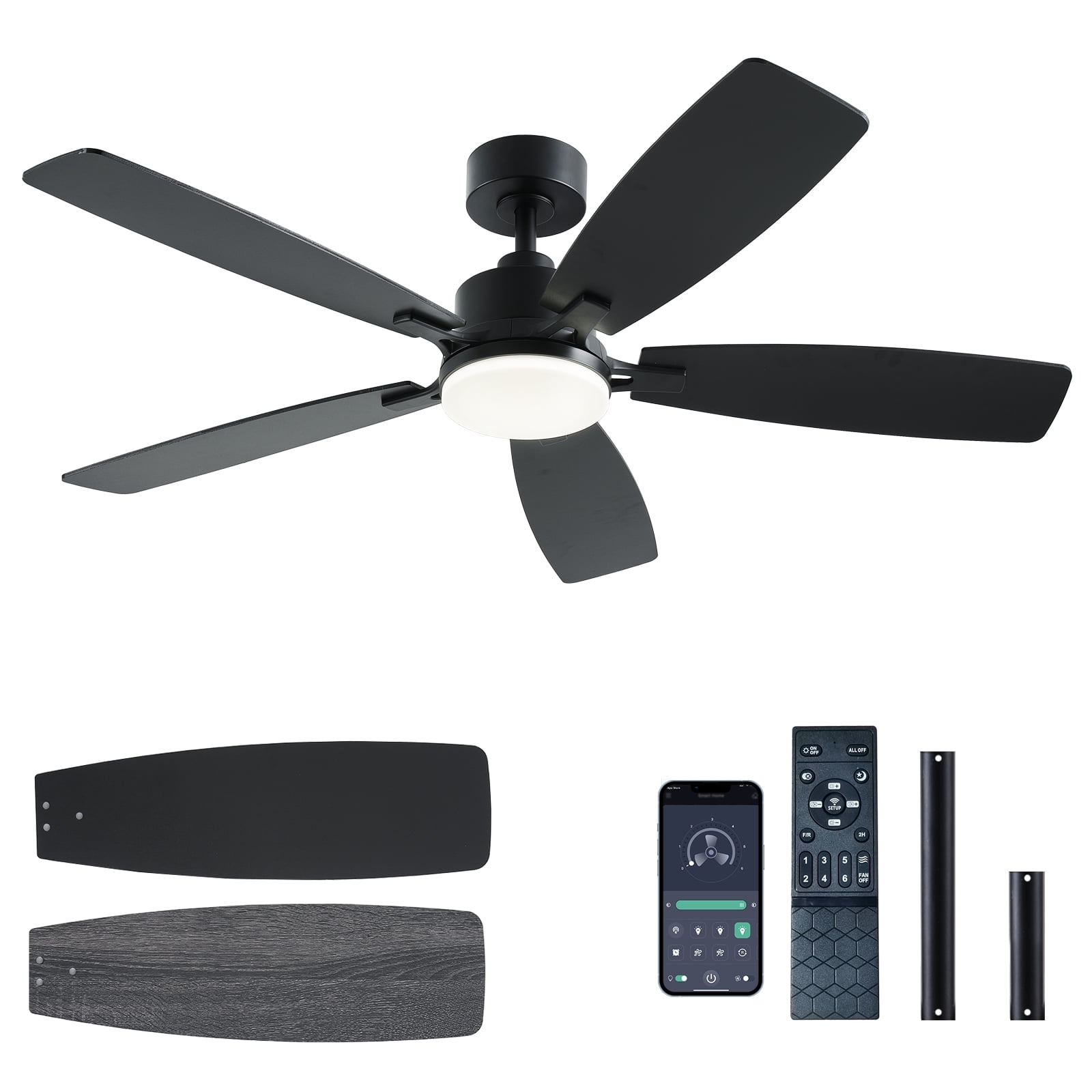 Low Profile Ceiling Fan with Lights, 52 inch Modern Black Ceiling Fans ...