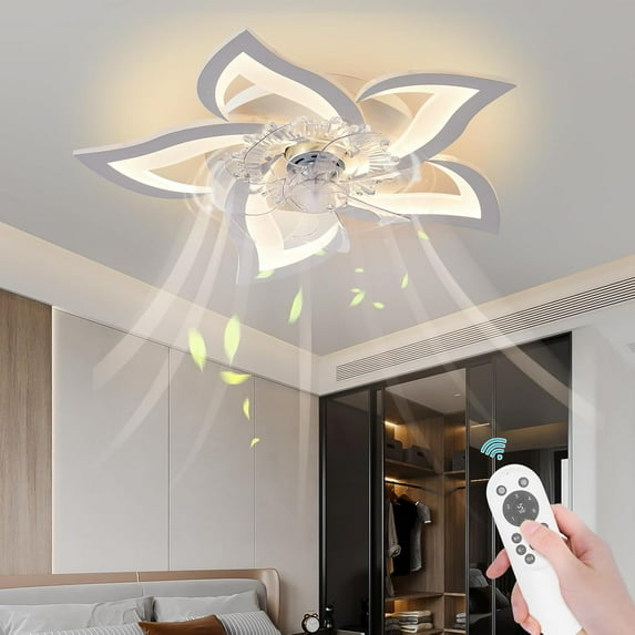 Low Profile Ceiling Fan with Lights,110v Modern Dimmable Flower Shape ...