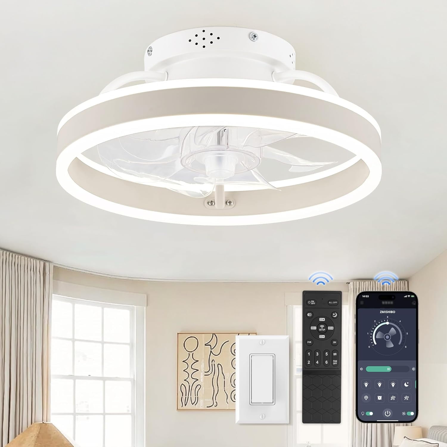 Low Profile Ceiling Fans with Lights and Remote, 13 Inch Fandelier ...