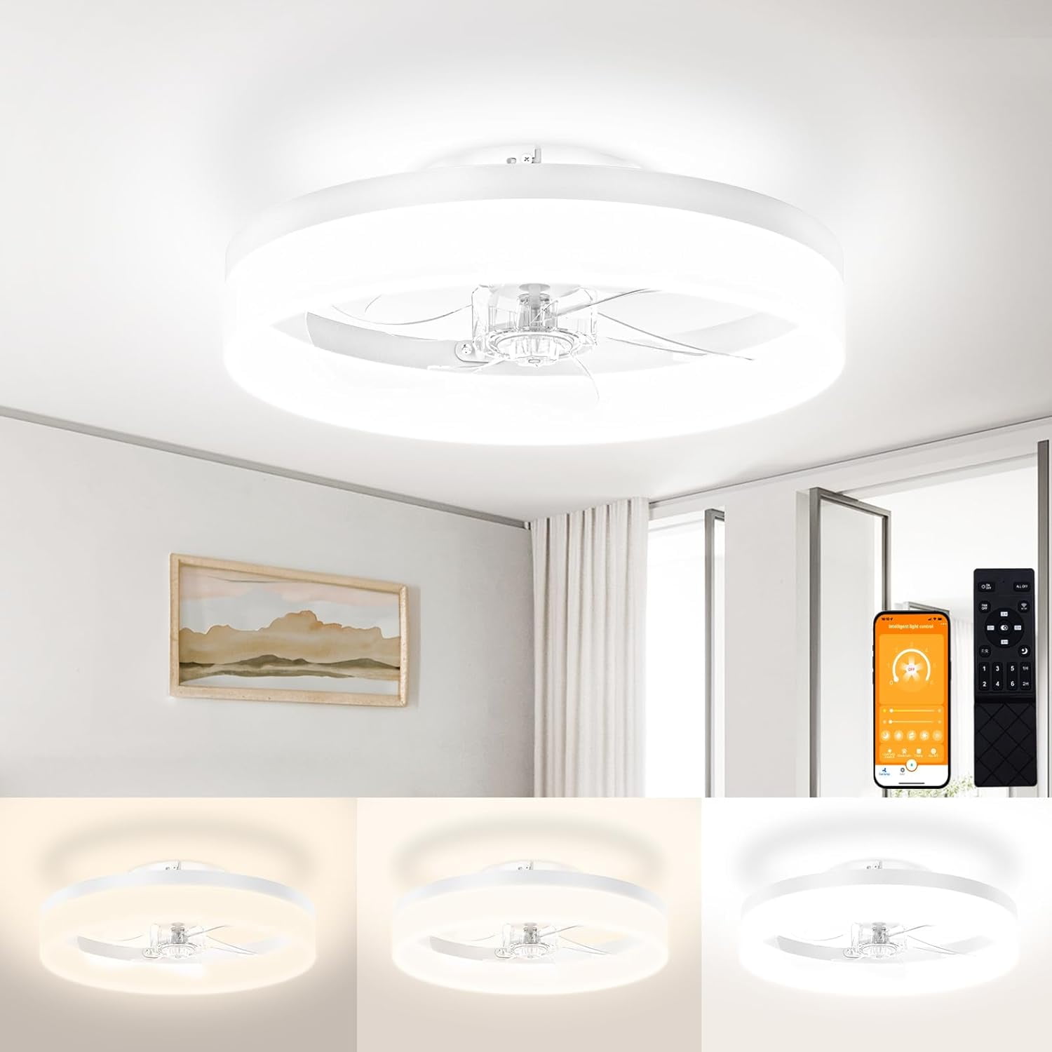 Low Profile Ceiling Fans with Lights and Remote,15.7in Modern Ceiling ...