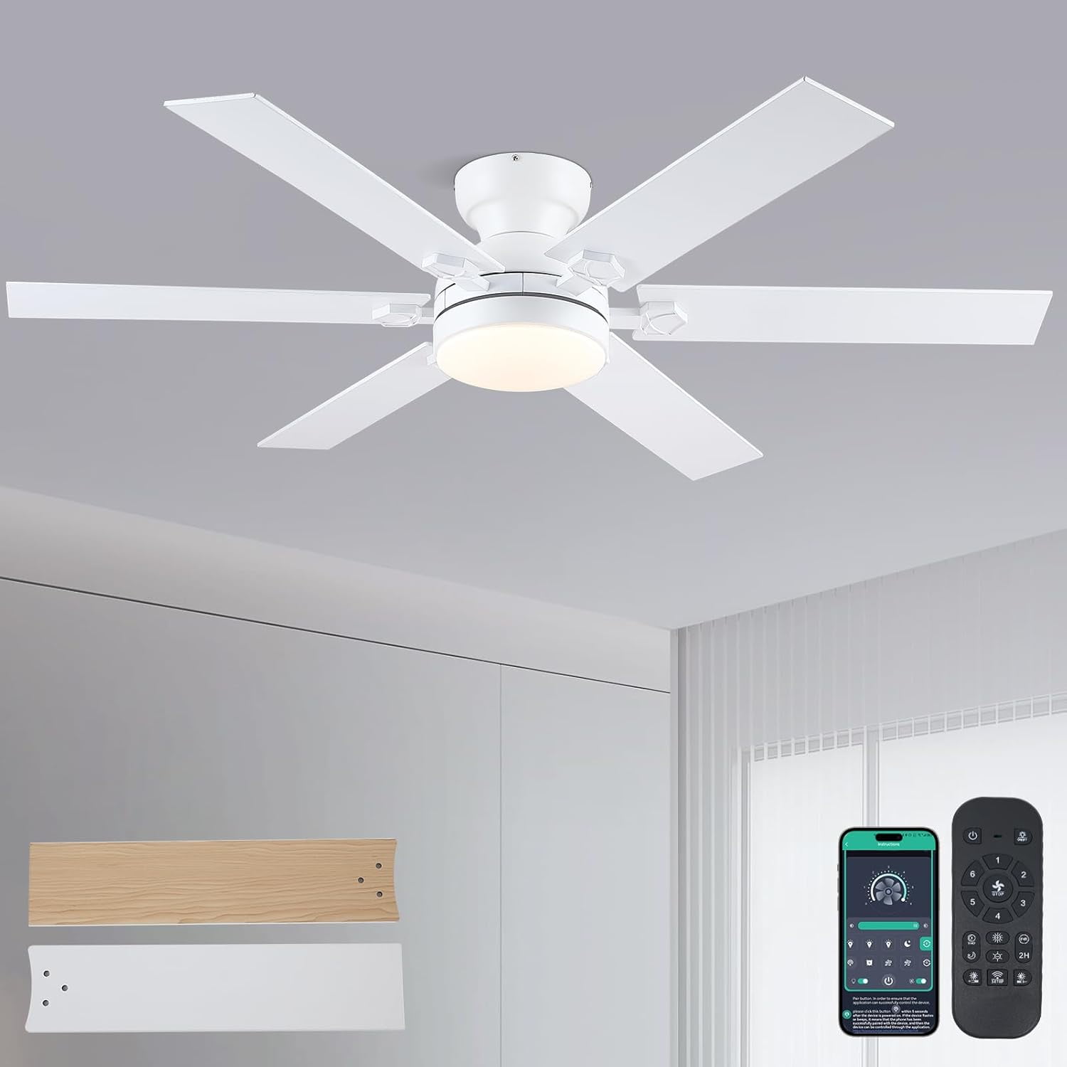 Low Profile Ceiling Fans with Lights and Remote, 52" Modern Outdoor ...