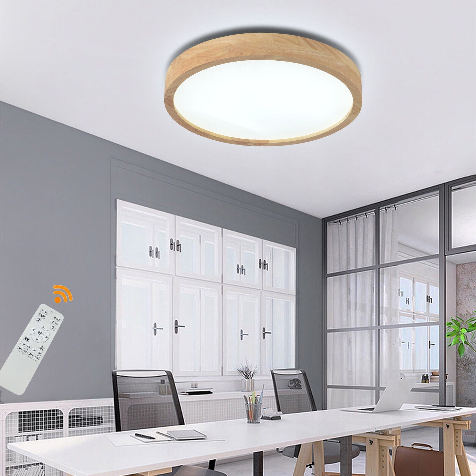 Low Profile Circle Ceiling Lamp Modern Wood LED Ceiling Light Fixture ...